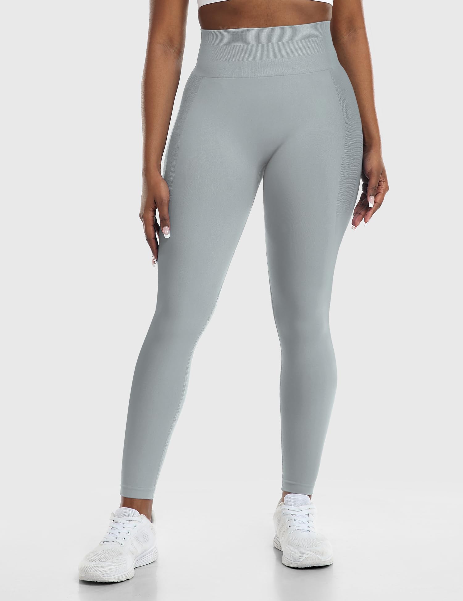 YEOREO Amplify Leggings for Women Seamless Scrunch Leggings Butt Lifting Gym High Waisted Athletic Leggings Light Grey