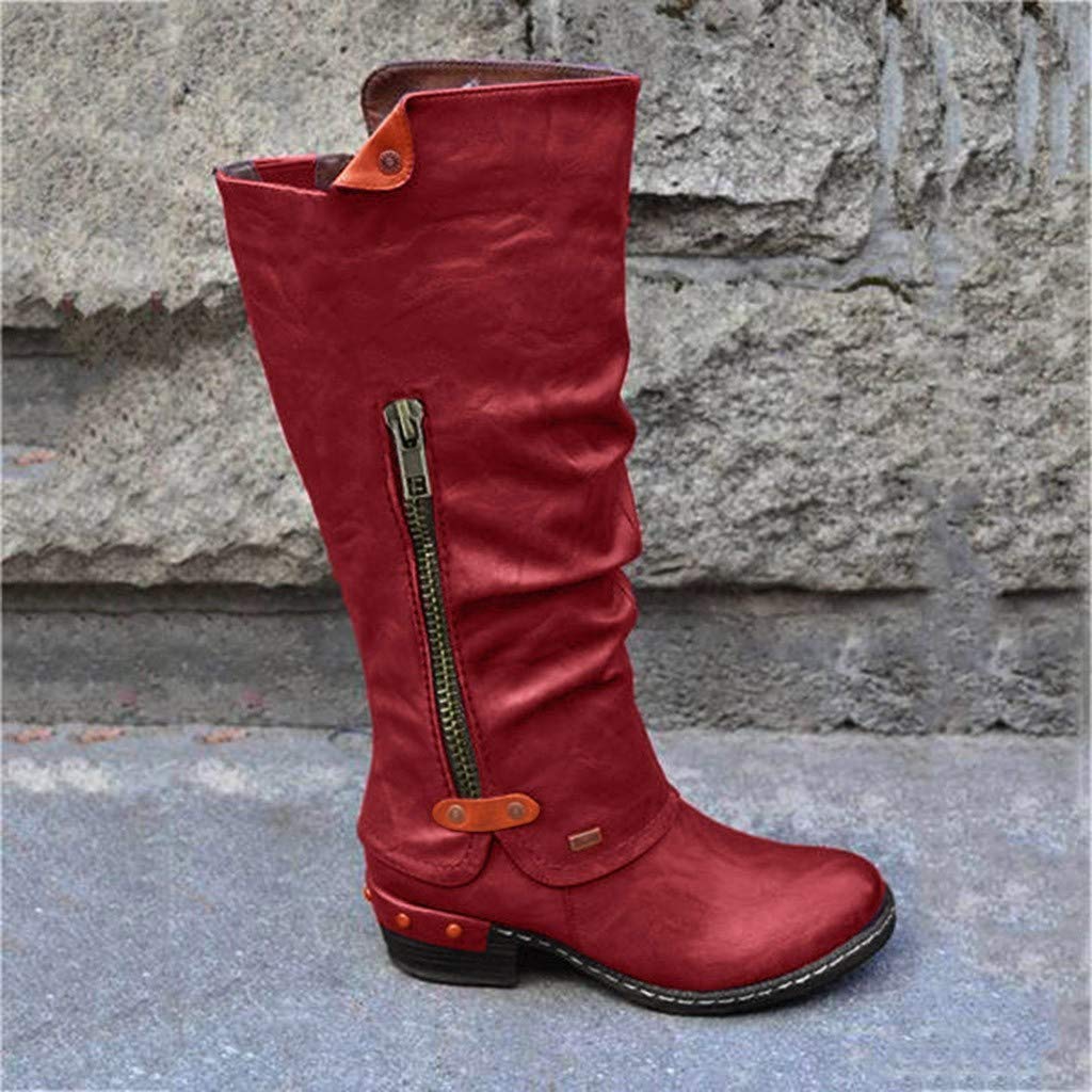 XHLEMON Women Vintage Victorian Gothic Mid Calf Height Boots Casual Lace up Thick High Heels Booties Winter Warm Shoes