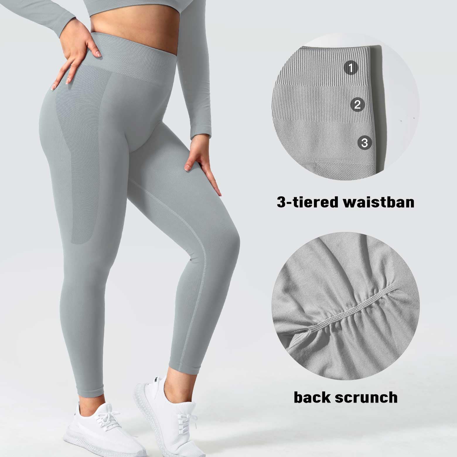 YEOREO Amplify Leggings for Women Seamless Scrunch Leggings Butt Lifting Gym High Waisted Athletic Leggings Light Grey