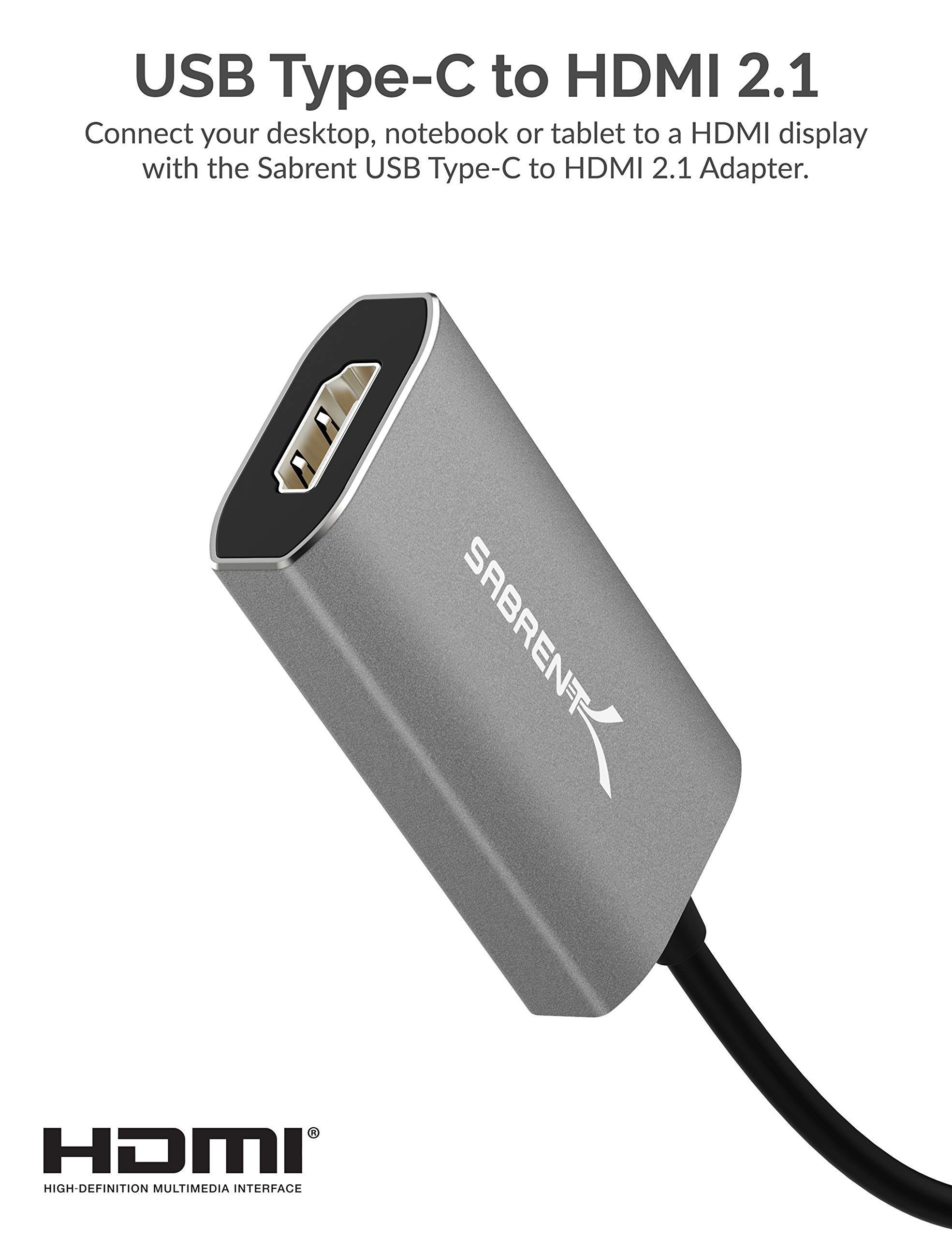 SABRENT USB Type C to HDMI 2.1 Adapter | 8K/60Hz & 4K/120Hz with DSC Function | 8K/30Hz & 4K Resolution Without DSC | Thunderbolt 3 Compatible (DA-UCH8)
