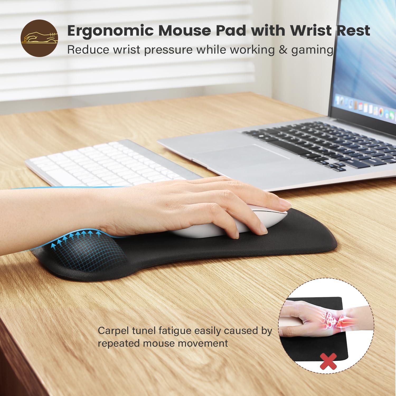 Soqool π΄ππππ π·ππ
, Ergonomic Mouse Pad Gel Computer Mouse Pad with Wrist Rest for Laptop, Anti-Slip Rubber Base, Spill-Resistant Surface, Durable Materials, Portable for Office & Home, Black