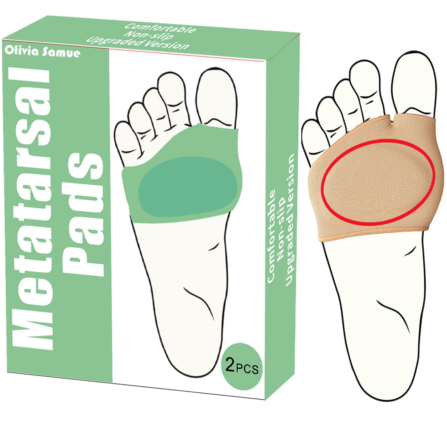Olivia Samuel Metatarsal Pads for Women and Men,2 Pcs,Ball of Foot Cushions,Foot Pads for Mortons Neuroma Pain Relief,Help Metatarsalgia,Mortons,Calluses Blisters,Diabetic Feet