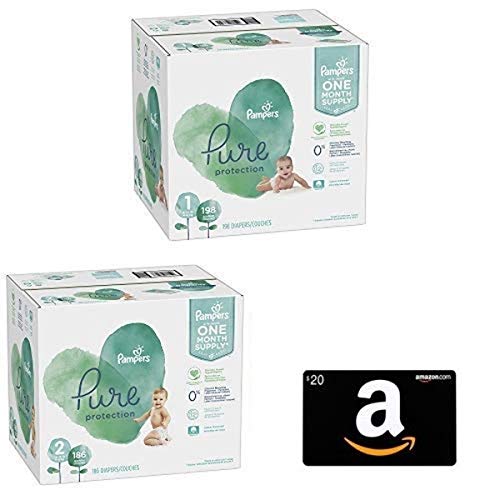 Size 1, 198 Count - Pampers Pure Disposable Baby Diapers, with Size 2, 186 Count - Pampers Pure Disposable Baby Diapers, and Amazon.com $20 Gift Card in a Greeting Card (Madonna with Child Design)