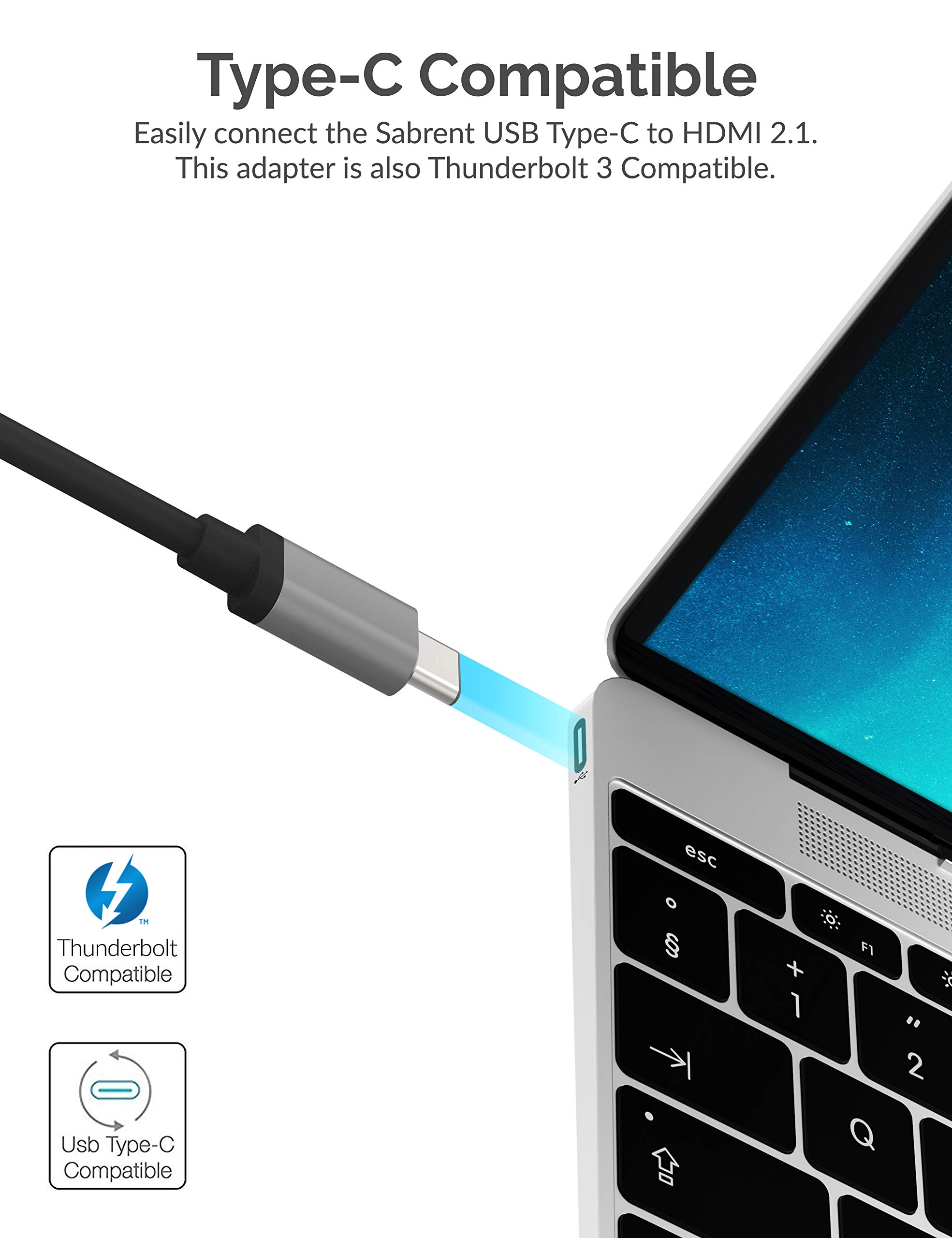SABRENT USB Type C to HDMI 2.1 Adapter | 8K/60Hz & 4K/120Hz with DSC Function | 8K/30Hz & 4K Resolution Without DSC | Thunderbolt 3 Compatible (DA-UCH8)