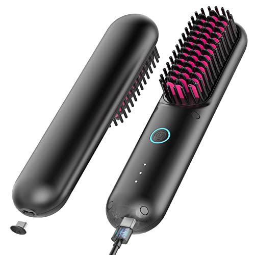 TYMO Porta Cordless Hair Straightener Brush | Mini Portable Straightening Brush for Travel | Negative Ion Hair Straightener Styling Comb | USB Rechargeable Feature | Safety Anti-Scald Design