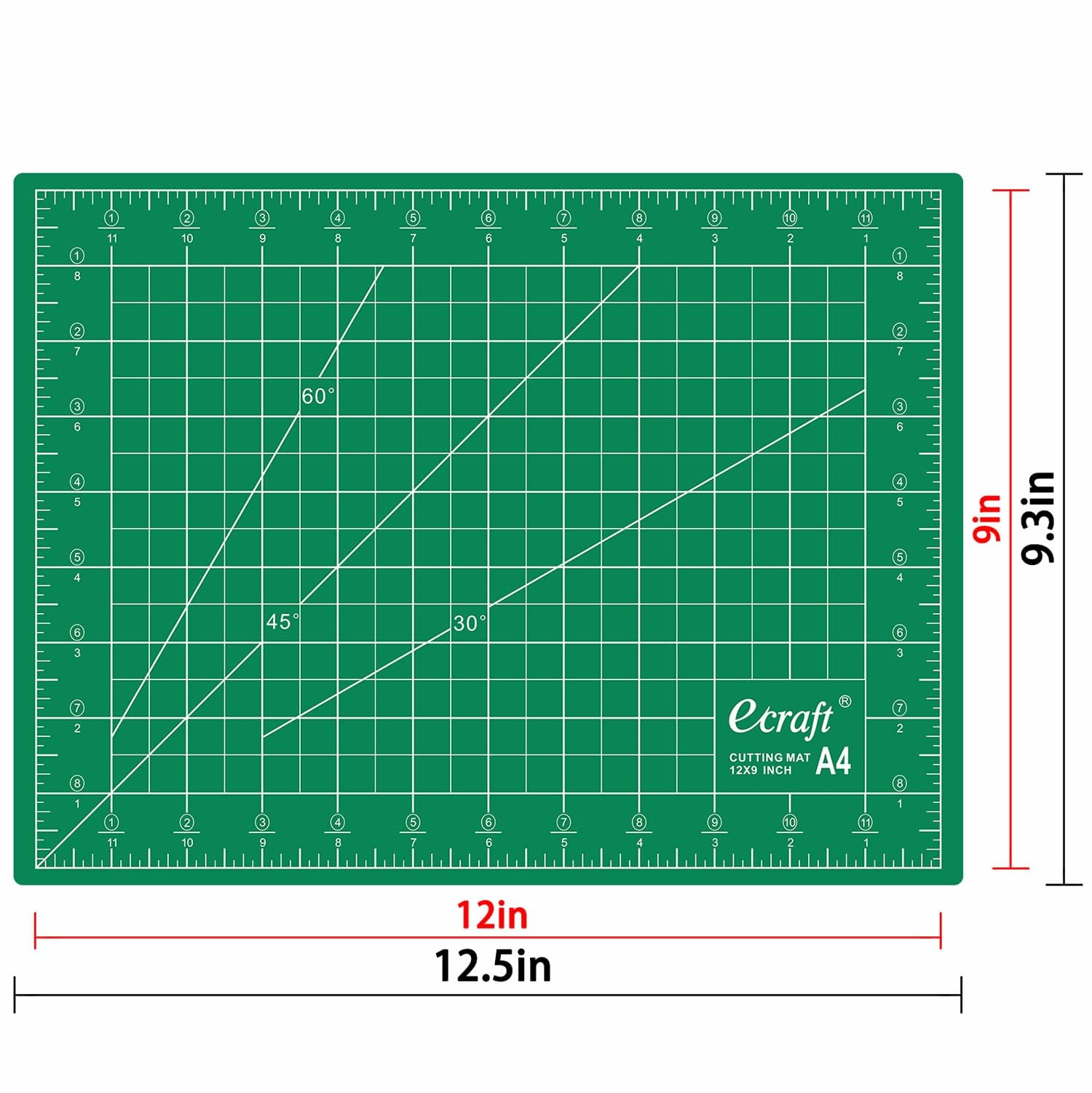 Ecraft Self Healing Sewing Mat - 9" x 12" Double Sided 5-Ply Cutting Mat for Craft, Sewing, Fabric,Quilting,Scrapbooking Project - Rotary Board Mats in Green/Black