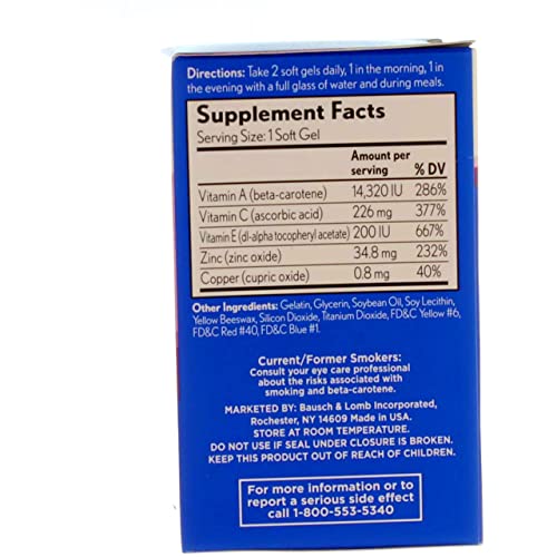 Bausch and Lomb Preservision Eye Vitamin and Mineral Supplements with Areds, 60 sgels