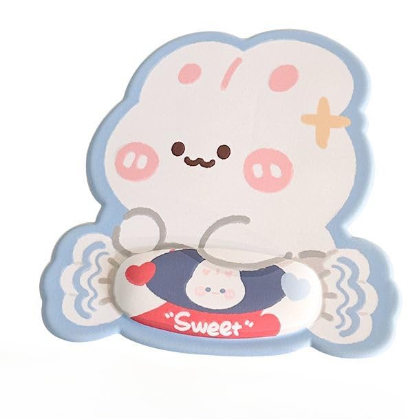 Cute Laptop Mouse Pad with Gel Wrist Support Anti-Slip Kawaii Desk Accessories Ergonomic Gaming Mouse Pad with Wrist Rest and Adorable Rabbit Pattern