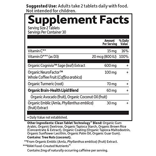Garden of Life Dr. Formulated Organic Brain Health Memory & Focus for Teens and Young Adults 60 Tablets