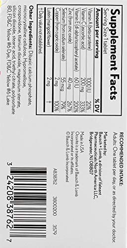 Bausch & Lomb Ocuvite Vitamin and Mineral Supplement for Eyes with Lutein Tablets, 240-Count