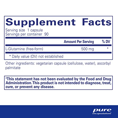 Pure Encapsulations L-Glutamine 500 mg | Supplement for Immune and Digestive Support, Gut Health and Lining Repair, Metabolism Boost, and Muscle Support | 90 Capsules