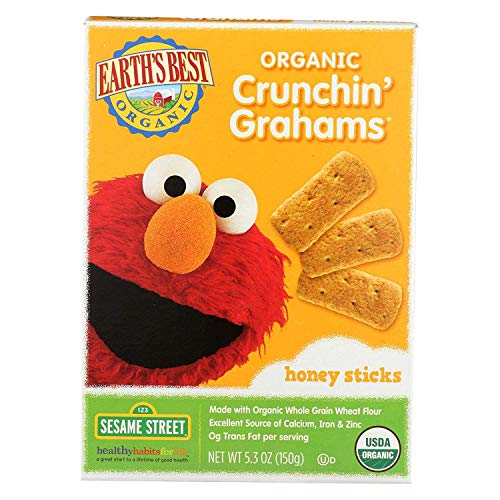 Earths Best Organic Crunchin Grahams Honey Sticks, 5.3 Ounce -- 6 per case.