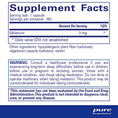 Pure Encapsulations Melatonin 3 mg | Antioxidant Supplement to Support Natural Sleeping* | 180 Capsules