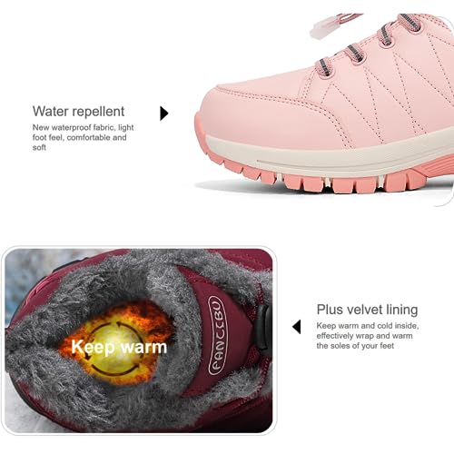 ZHNSHM Womens Winter Boots Casual Lightweight Waterproof Snow Boots Anti-Slip Fur Lined Trekking Backpacking Hiking Boots