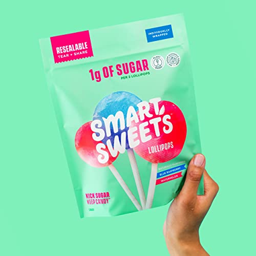 SmartSweets Lollipops, Blue Raspberry & Watermelon Flavors, Hard Candy with Low Sugar (1g), Low Calorie (40), No Artificial Sweeteners, Plant-Based, Gluten-Free, 3oz (Packaging May Vary)