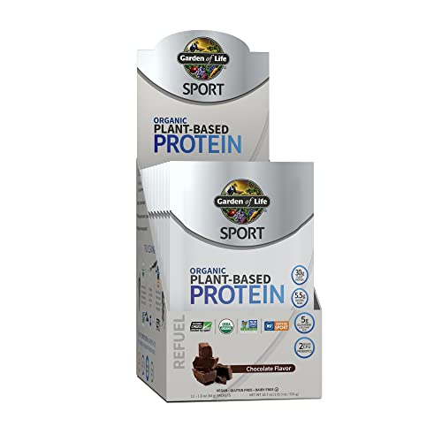 Garden Of Life Sport Organic Plant-Based Protein - BCAA Amino Acid Protein Powder, Chocolate, 1.6 Ounce, Pack of 12