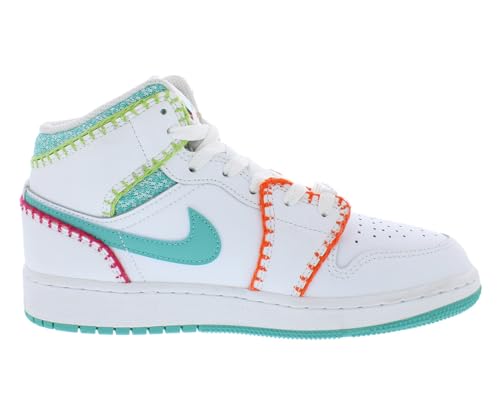 Nike Air Jordan 1 Mid GS Girls Shoes Size 5, Color: Pure White/Cute Pink/Washed Teal-White