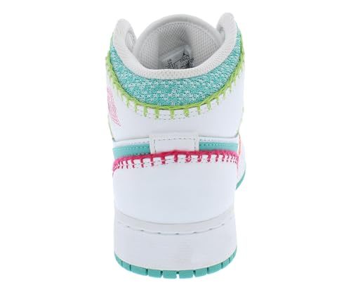 Nike Air Jordan 1 Mid GS Girls Shoes Size 5, Color: Pure White/Cute Pink/Washed Teal-White