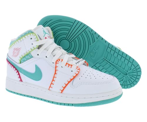 Nike Air Jordan 1 Mid GS Girls Shoes Size 5, Color: Pure White/Cute Pink/Washed Teal-White