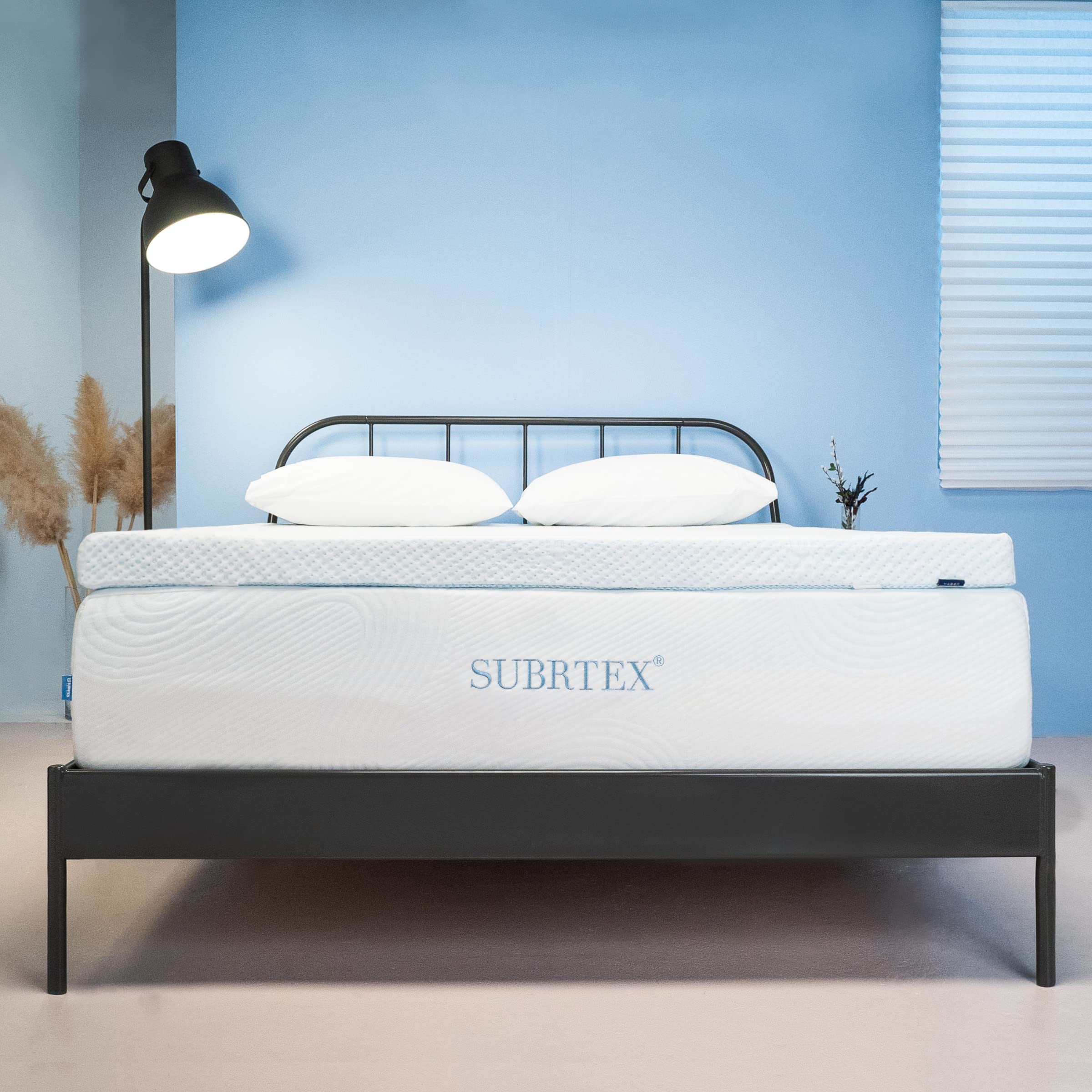 subrtex 4 Inch Gel-Infused Memory Foam Mattress Topper High Density Cooling Bed Topper Pad Removable Fitted Cover Ventilated Design (King)