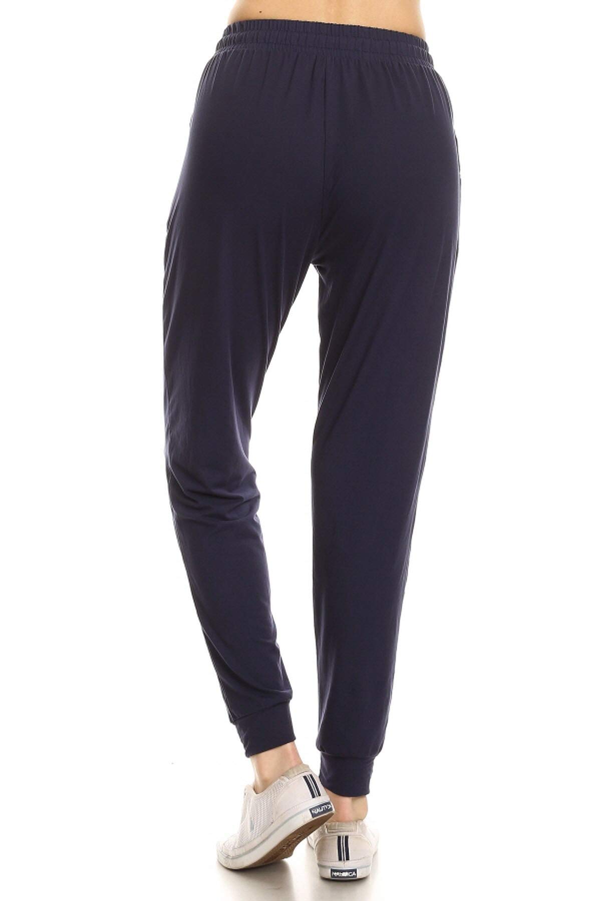 Leggings Depot Womens Relaxed fit Jogger Pants - Track Cuff Sweatpants with Pockets, Navy, X-Large