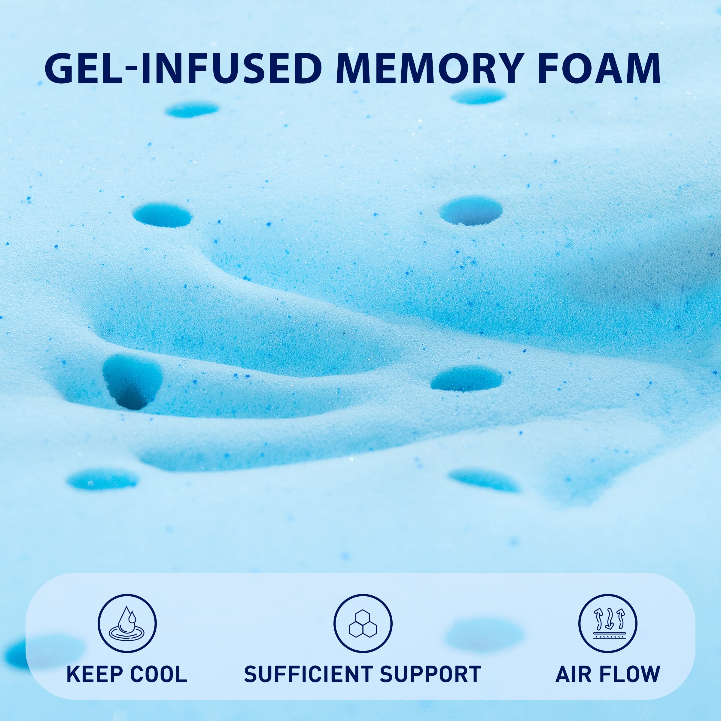 subrtex 4 Inch Gel-Infused Memory Foam Mattress Topper High Density Cooling Bed Topper Pad Removable Fitted Cover Ventilated Design (King)