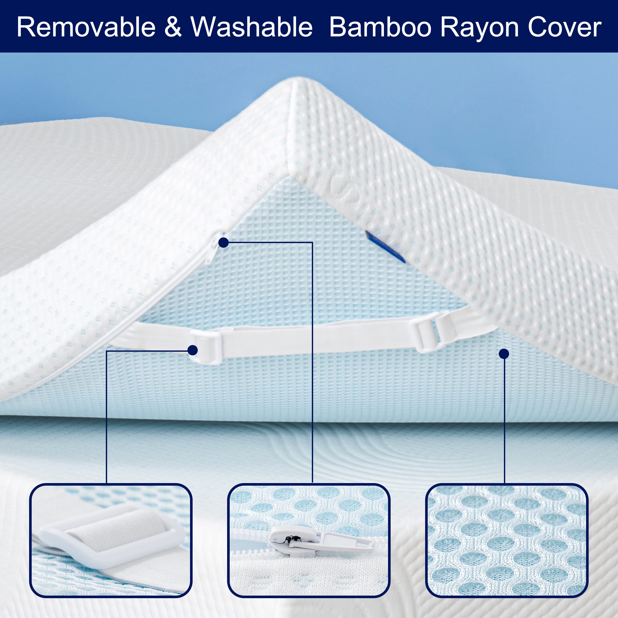 subrtex 4 Inch Gel-Infused Memory Foam Mattress Topper High Density Cooling Bed Topper Pad Removable Fitted Cover Ventilated Design (King)