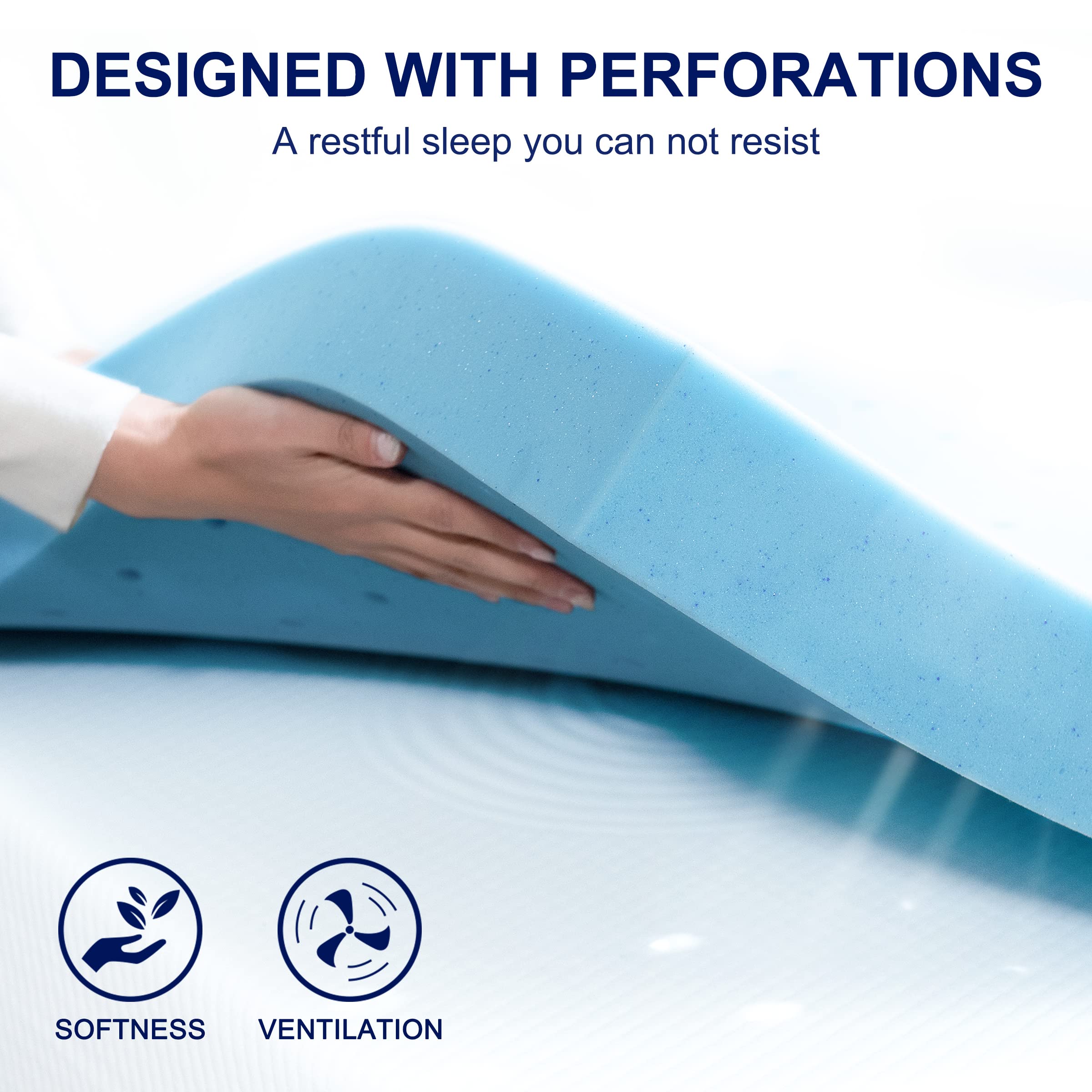 subrtex 4 Inch Gel-Infused Memory Foam Mattress Topper High Density Cooling Bed Topper Pad Removable Fitted Cover Ventilated Design (King)