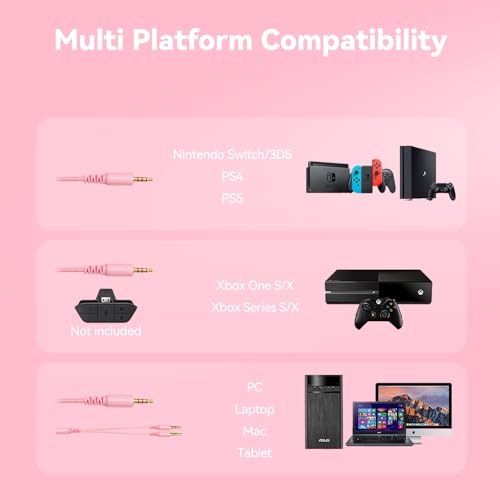 IMYB A36 Gaming Headset with Microphone for Pc, Xbox One Series X/s, Ps4, Ps5, Switch, Stereo Wired Noise Cancelling Over-Ear Headphones with Mic, RGB, for Computer, Laptop, Mac, Gamer (Pink)