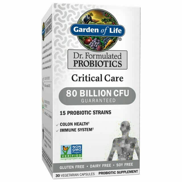 Garden of Life Dr. Formulated Probiotics Critical Care 80 Billion CFU 15 Strains Colon Health and Immune System, 30 Capsules