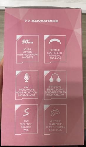 IMYB A36 Gaming Headset with Microphone for Pc, Xbox One Series X/s, Ps4, Ps5, Switch, Stereo Wired Noise Cancelling Over-Ear Headphones with Mic, RGB, for Computer, Laptop, Mac, Gamer (Pink)