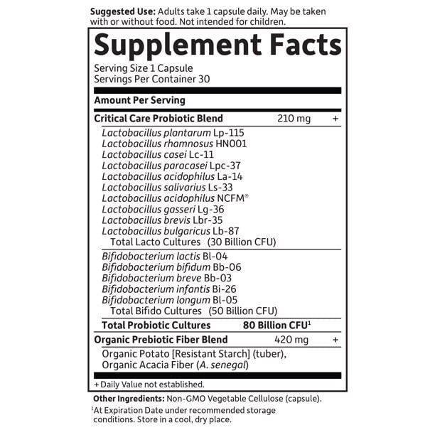 Garden of Life Dr. Formulated Probiotics Critical Care 80 Billion CFU 15 Strains Colon Health and Immune System, 30 Capsules