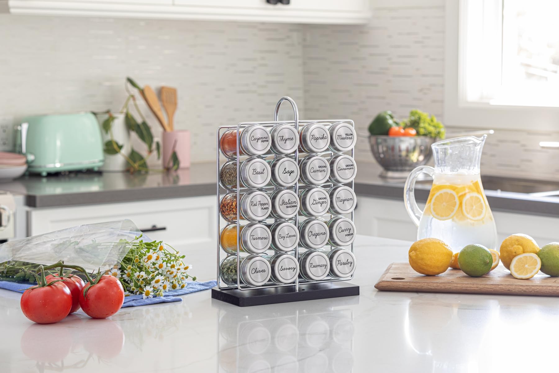 orii 20 Jar Spice Rack Stainless Steel Filled with Spices - Standing Rack Shelf Holder & Countertop Spice Rack Tower Organizer for Kitchen Spices with Free Spice Refills for 5 Years