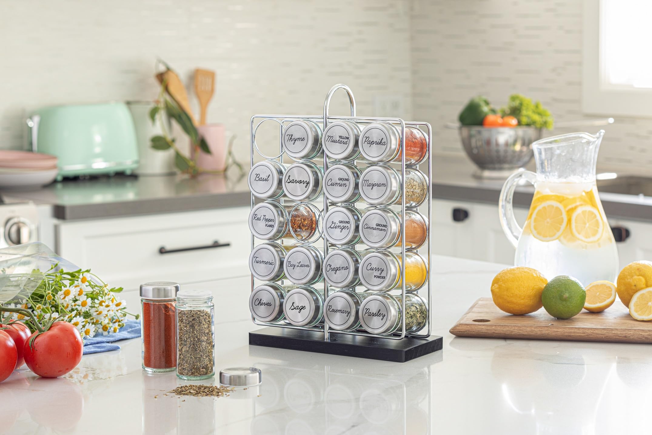 orii 20 Jar Spice Rack Stainless Steel Filled with Spices - Standing Rack Shelf Holder & Countertop Spice Rack Tower Organizer for Kitchen Spices with Free Spice Refills for 5 Years