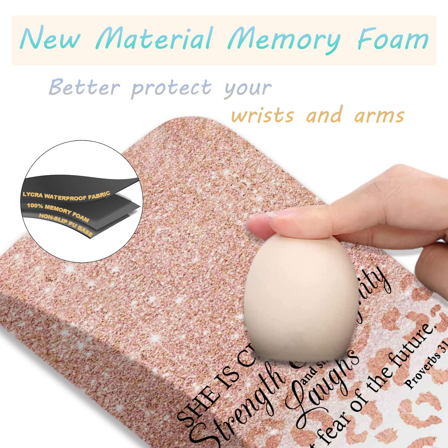 Ergonomic Mouse Pad Wrist Support, Memory Foam Gel Mouse Pad, Pain Relief and Non-Slip PU Base, Office PC Computer Wireless Mouse and Desk Wrist Pad, Leopard Star Proverbs 31:25