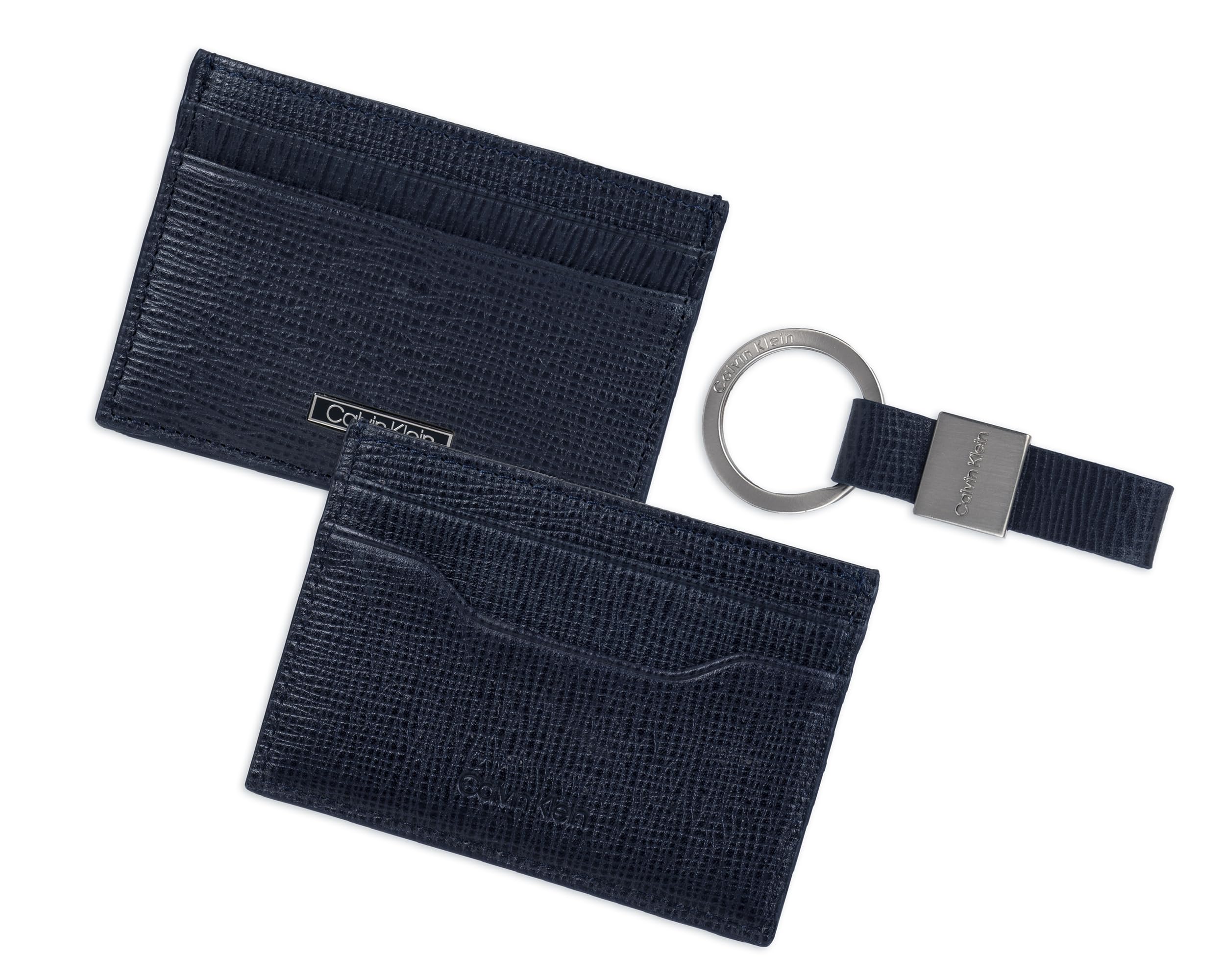 Calvin Klein Men's Wallet Sets-Minimalist Bifold and Card Cases, Navy Bessemer, One Size