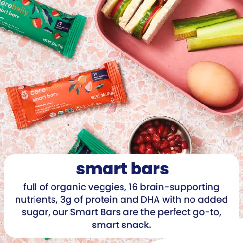 Cerebelly Toddler Snack Bars β Strawberry Beet Smart Bars (Pack of 5), Healthy & Organic Whole Grain Bars with Veggies & Fruit, 15 Brain-supporting Nutrients from Superfoods, Nut Free, No Added Sugar, Made with Gluten Free Ingredients