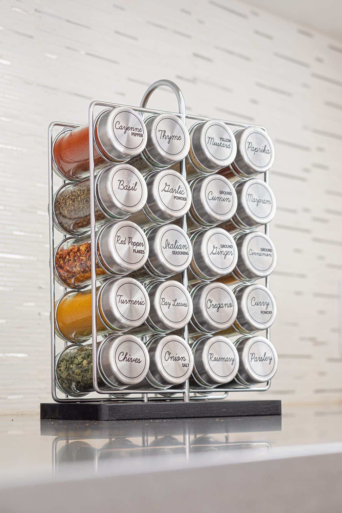 orii 20 Jar Spice Rack Stainless Steel Filled with Spices - Standing Rack Shelf Holder & Countertop Spice Rack Tower Organizer for Kitchen Spices with Free Spice Refills for 5 Years
