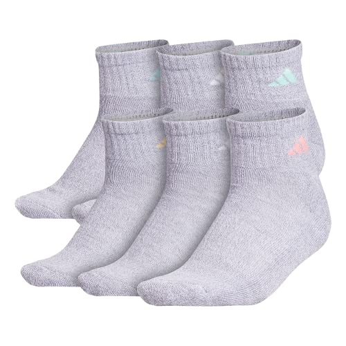 adidas Women's Athletic Cushioned 6-Pack Quarter, Grey/Bliss Pop/Clear Mint, M