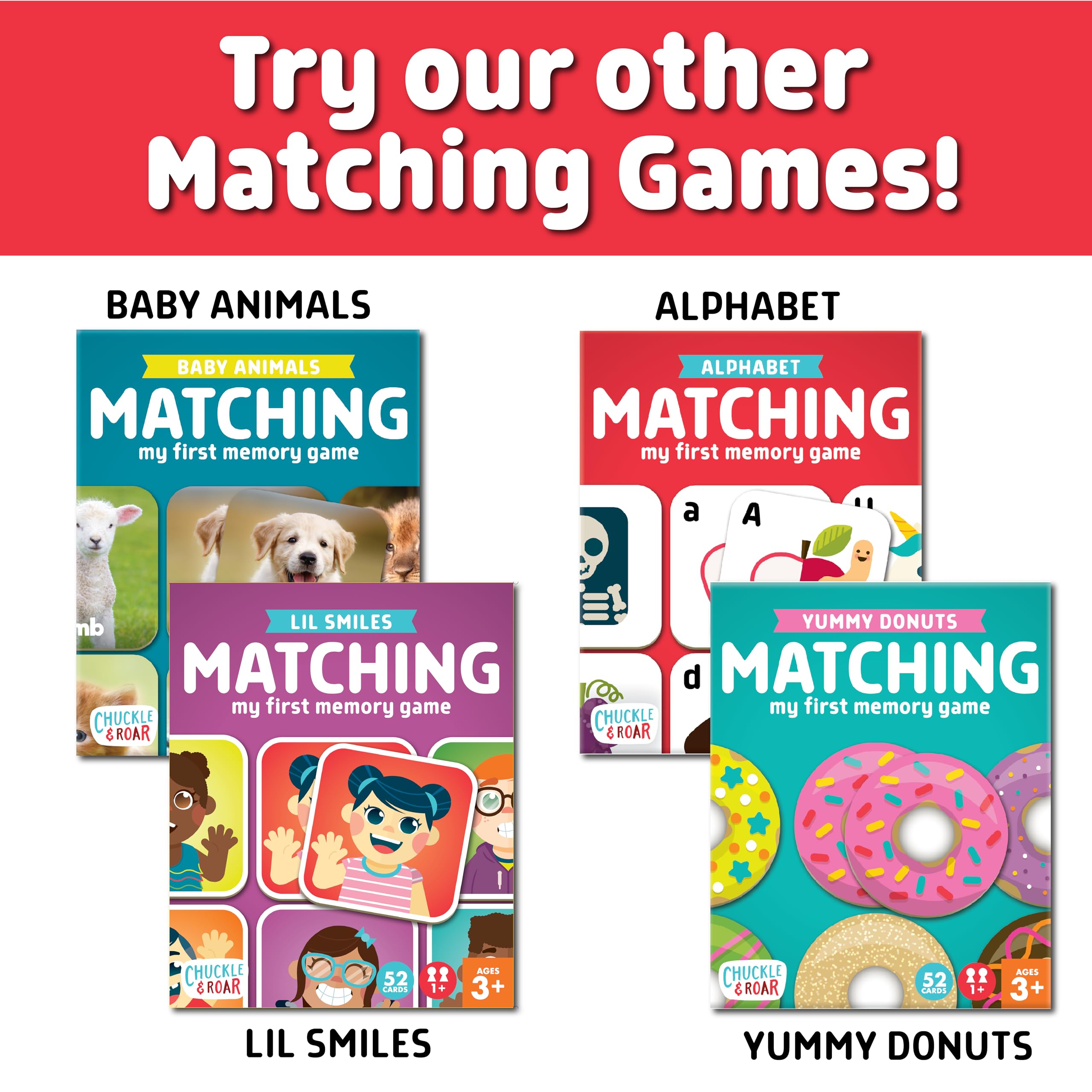 Chuckle & Roar - Matching Game Alphabet - Board Game for Kids 3 and up - Concentration Game for Toddlers - Preschool Game