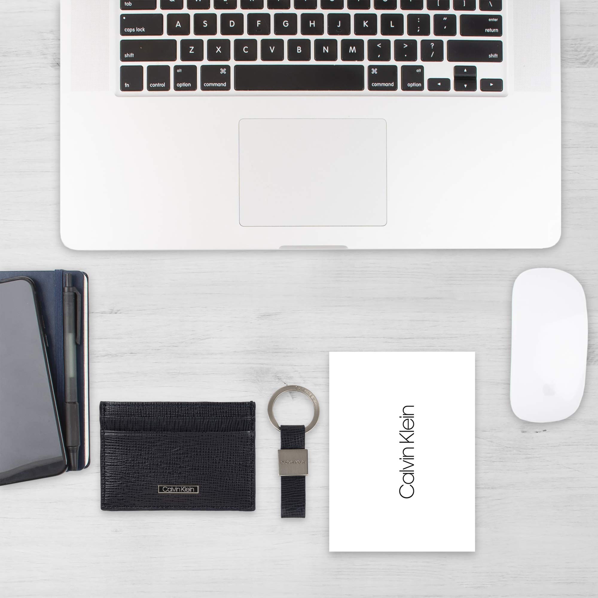 Calvin Klein Men's Wallet Sets-Minimalist Bifold and Card Cases, Navy Bessemer, One Size