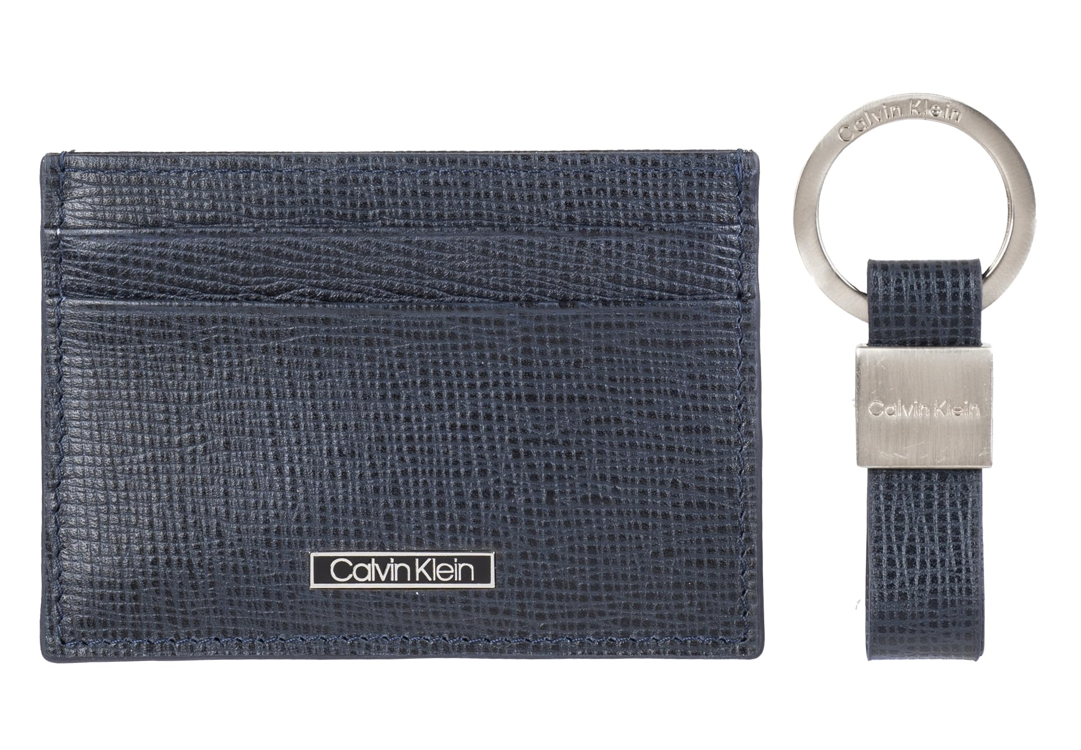 Calvin Klein Men's Wallet Sets-Minimalist Bifold and Card Cases, Navy Bessemer, One Size