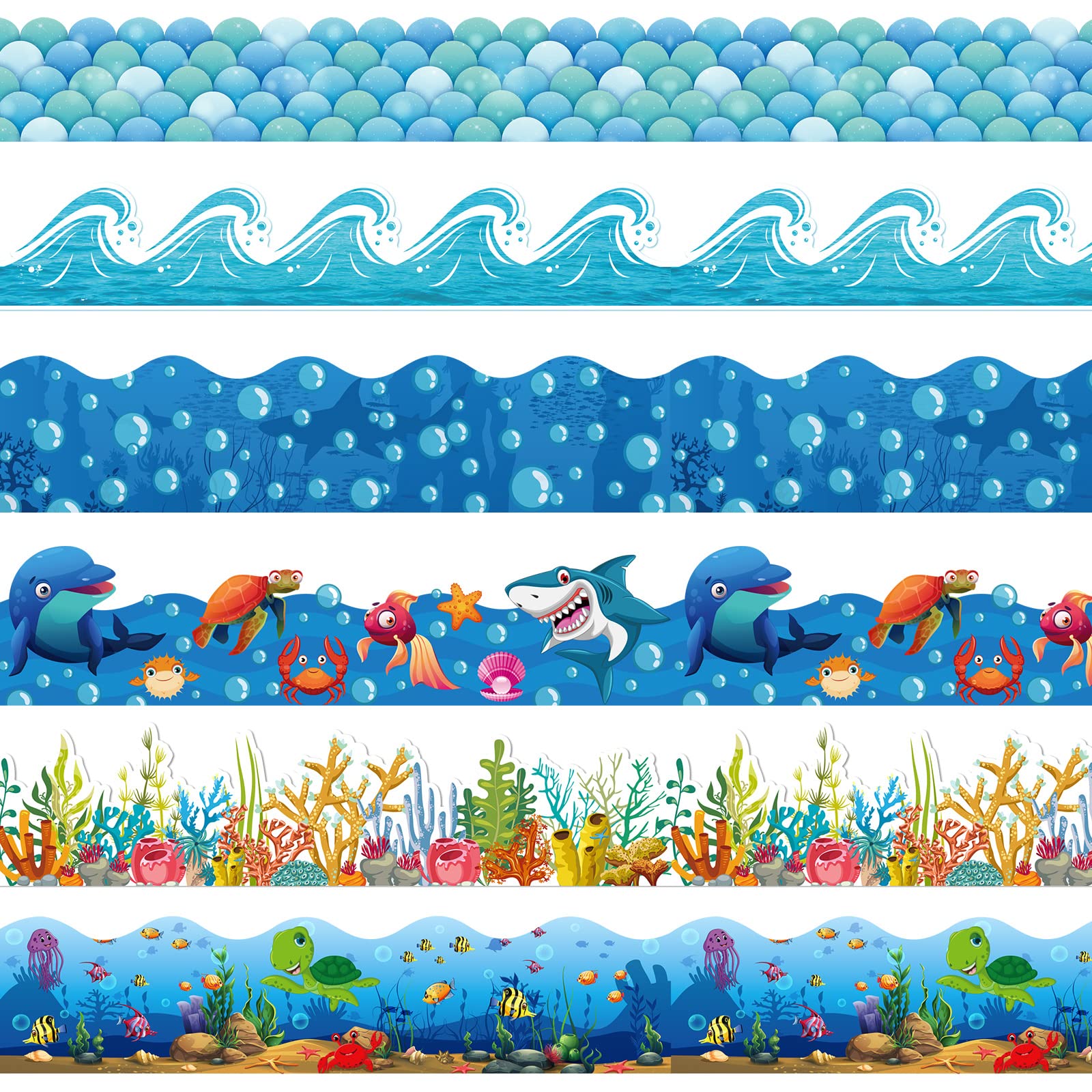Containlol Classroom Borders for Bulletin Board Decorations, 118 ft Ocean Theme Scalloped Trim Colorful Bulletin Board Borders for Spring Summer Back to School Classroom Decor
