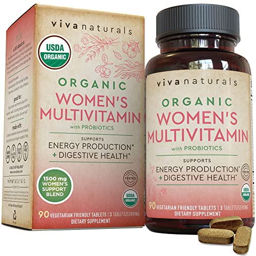 Organic Multivitamins for Women with Probiotics (90 Tablets) – Women Multivitamins for Daily Energy, Digestive Health and Immune Support Supplement with Vitamin B12, C, D and E, Iron, Folate.