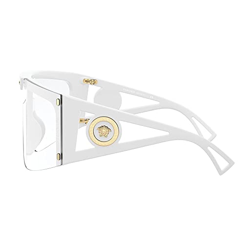 Versace VE 4393 401/1W White Plastic Shield Sunglasses Green Or Grey Clip On Lens