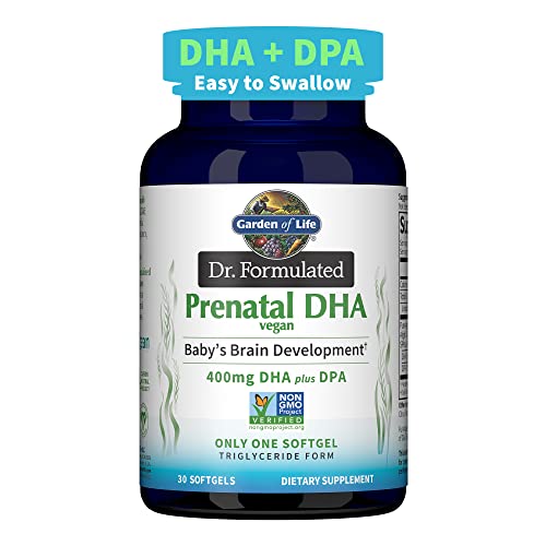 Garden of Life Dr. Formulated Prenatal Vegan DHA - Certified Vegan Omega 3 Supplement with 400mg DHA + DPA from Algal Omega 3 in Triglyceride Form, Non-GMO Algae Omega 3 for Vegans, 30 Softgels