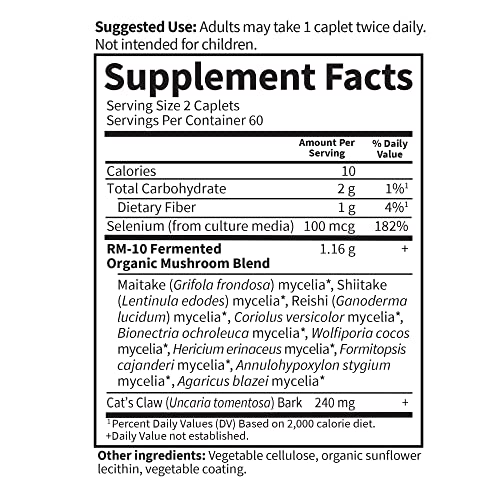 Garden of Life Organic Fermented Mushroom Complex - RM-10 Immune System Supplement with Selenium, Vegetarian, 120 Count