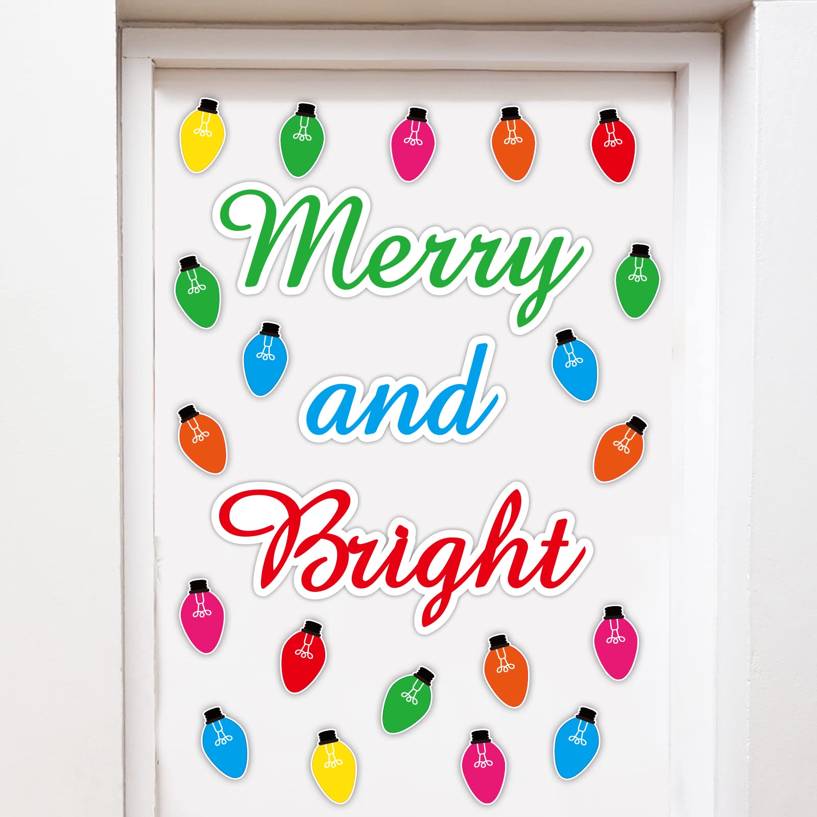 Christmas Bulletin Board Decorations, Merry and Bright Light Bulb Paper Cutouts Xmas Holiday Winter Classroom Wall Decorations for Kids Nursery Home Bedroom