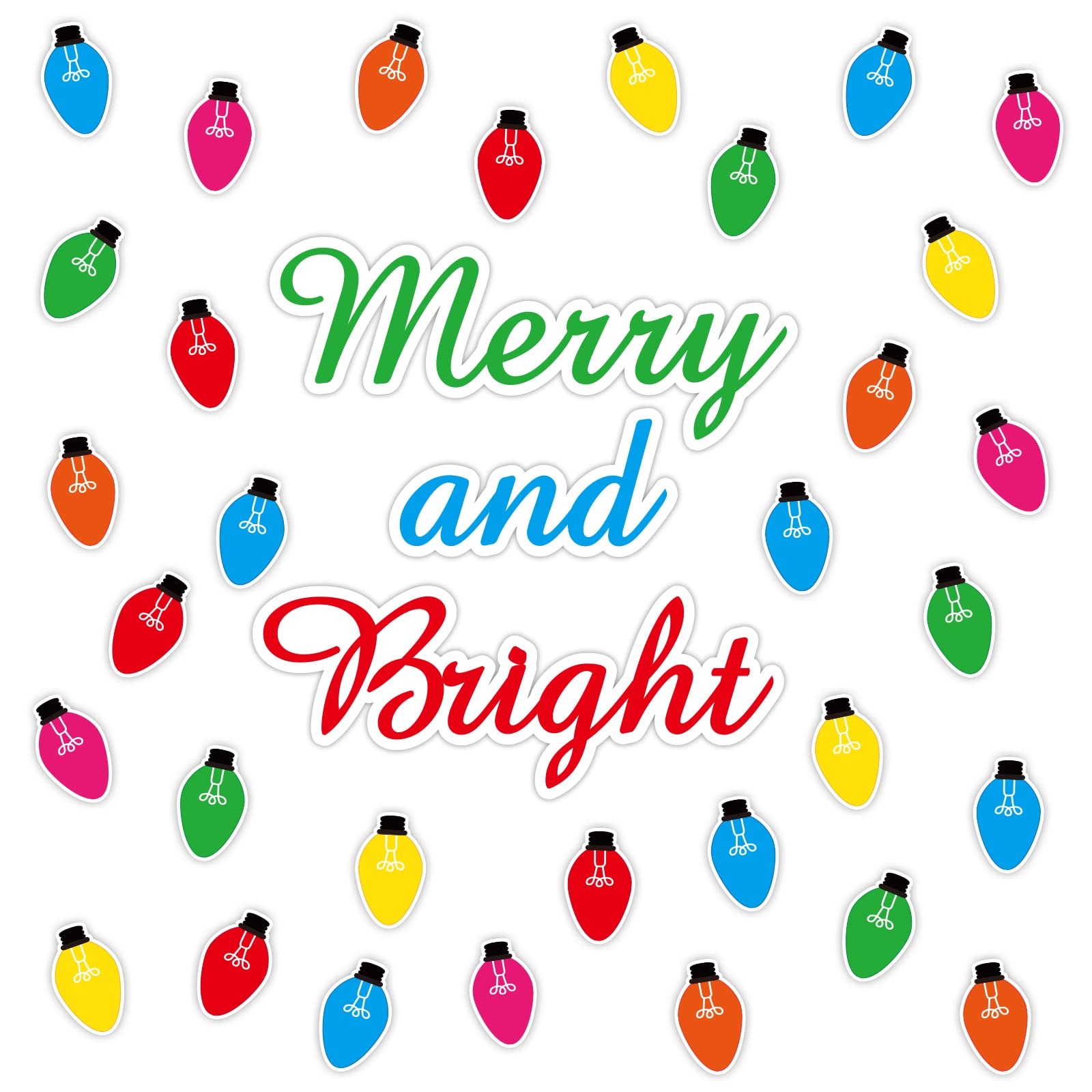 Christmas Bulletin Board Decorations, Merry and Bright Light Bulb Paper Cutouts Xmas Holiday Winter Classroom Wall Decorations for Kids Nursery Home Bedroom