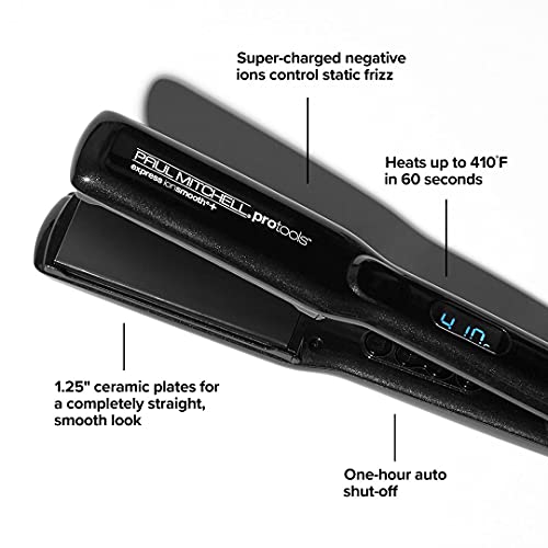 Paul Mitchell Pro Tools Express Ion Smooth+ Ceramic Flat Iron, Adjustable Heat Settings for Smoothing + Straightening, 1.25" (Pack of 1)